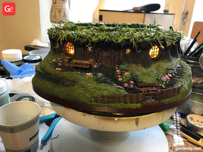 Hobbiton Bonsai Tree Pot: 3D Printed House Miniature from LOTR