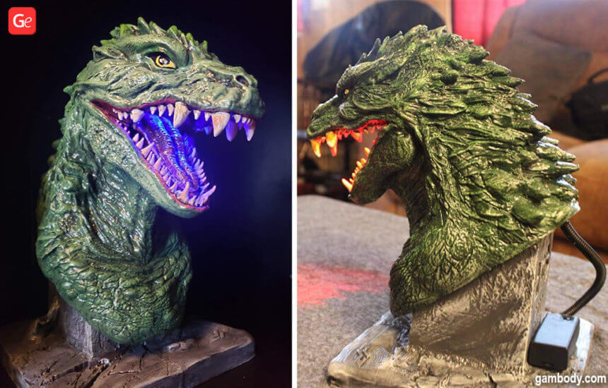 Godzilla 2000 3D Printed Bust Painting and Adding LEDs