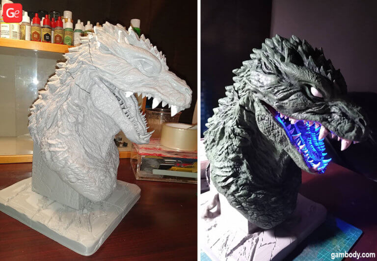 Godzilla 2000 3D Printed Bust Painting and Adding LEDs