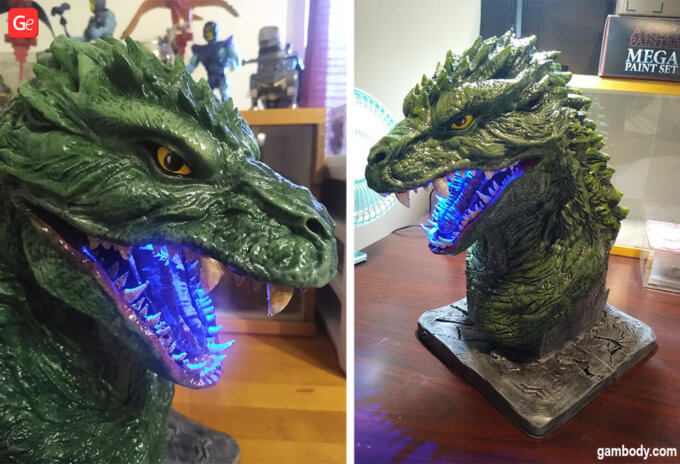 Godzilla 2000 3D Printed Bust Painting and Adding LEDs