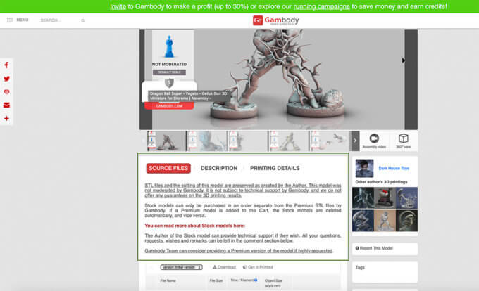 3D Printing Stock Section on Gambody Marketplace
