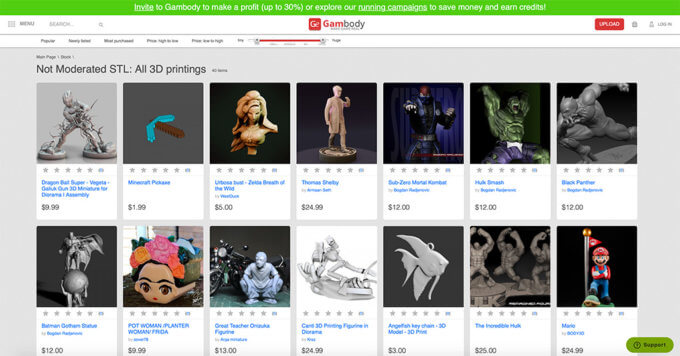 Stock Category on Gambody 3D Printing Marketplace