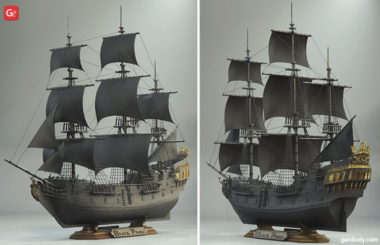 Black Pearl Pirate Ship 3D Model Into a Painted 3D Print