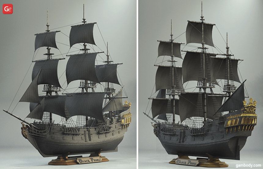 Black Pearl Pirate Ship 3D Model Into a Painted 3D Print