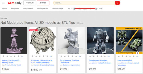 3D Printing Stock Section on Gambody Marketplace