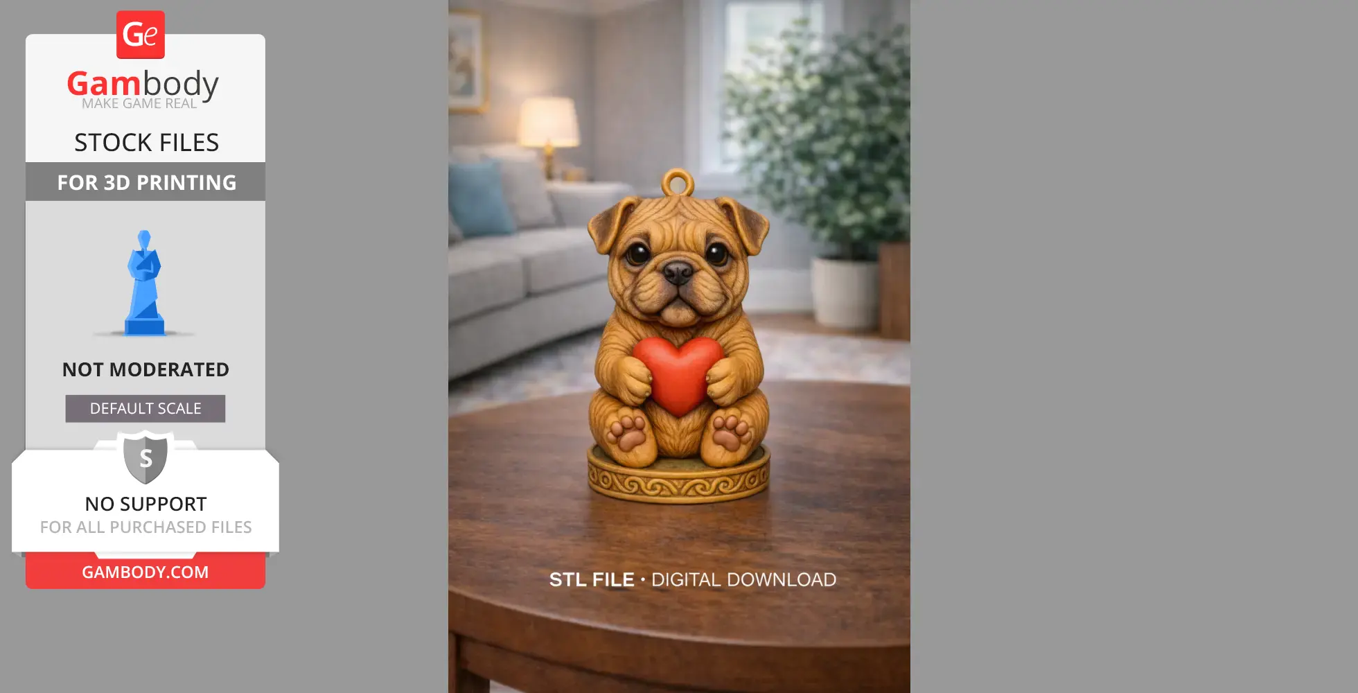 Cute Bulldog Puppy Pendant - STL files for 3D Printing | Gambody Stock