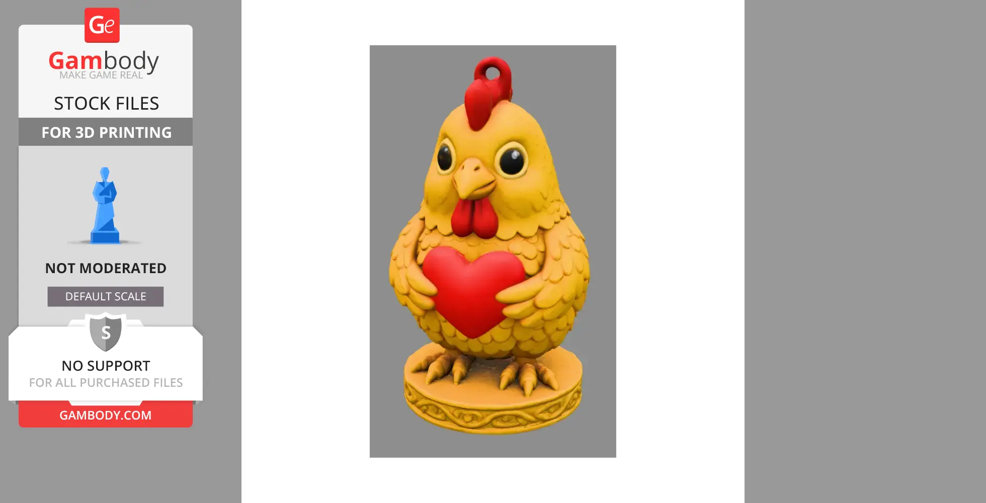 Cute Chicken / Rooster Pendant — Holding Heart - STL files for 3D ...