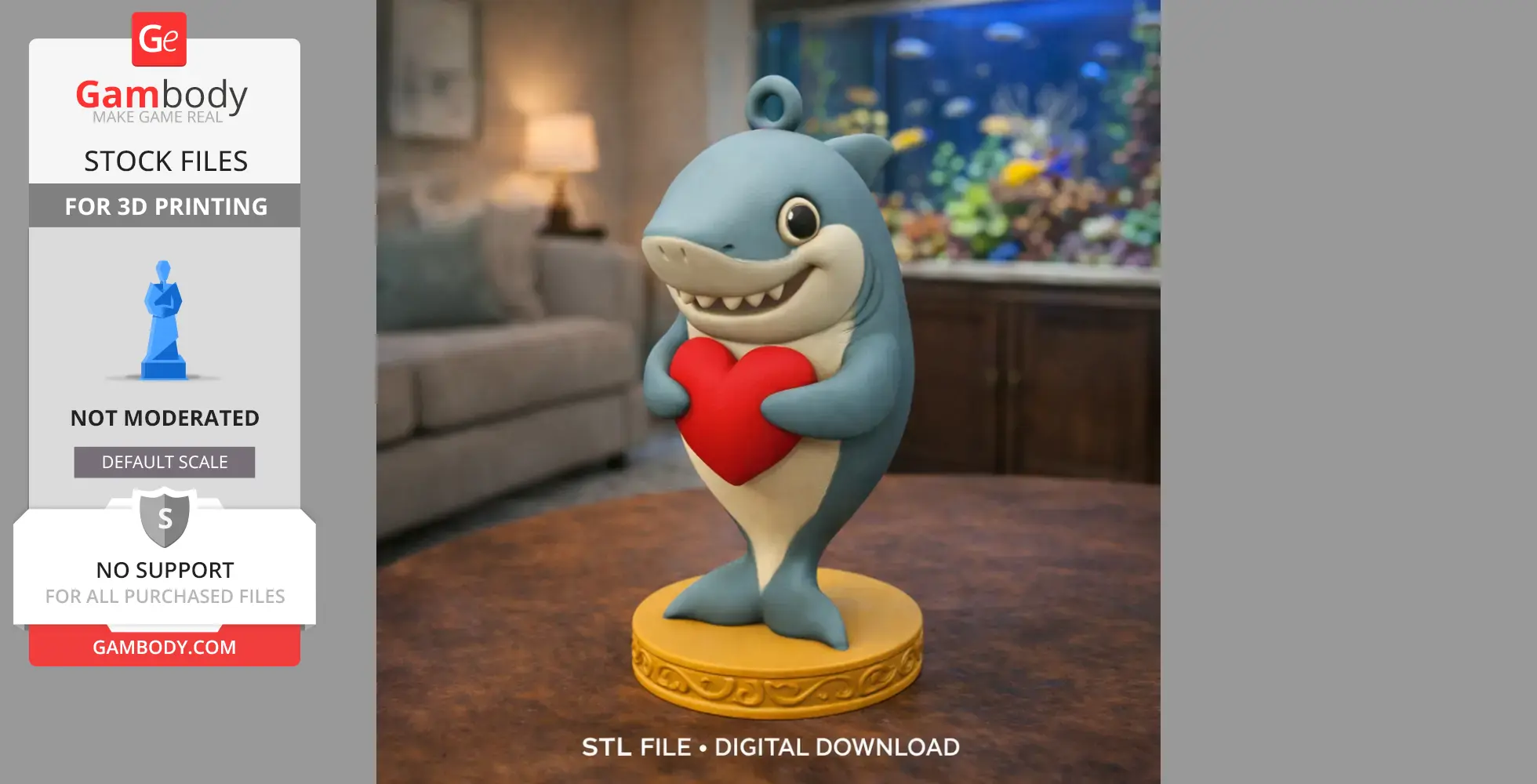 Shark with Heart — Cute Shark Pendant - STL files for 3D Printing ...