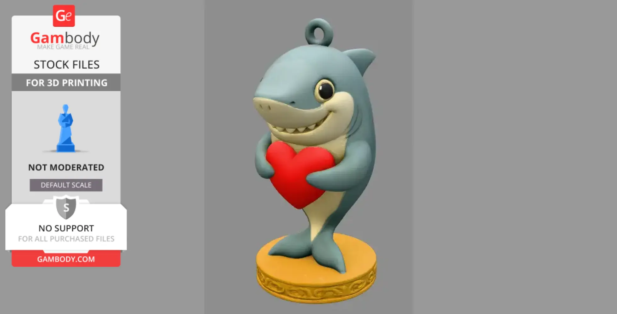 Shark with Heart — Cute Shark Pendant - STL files for 3D Printing ...