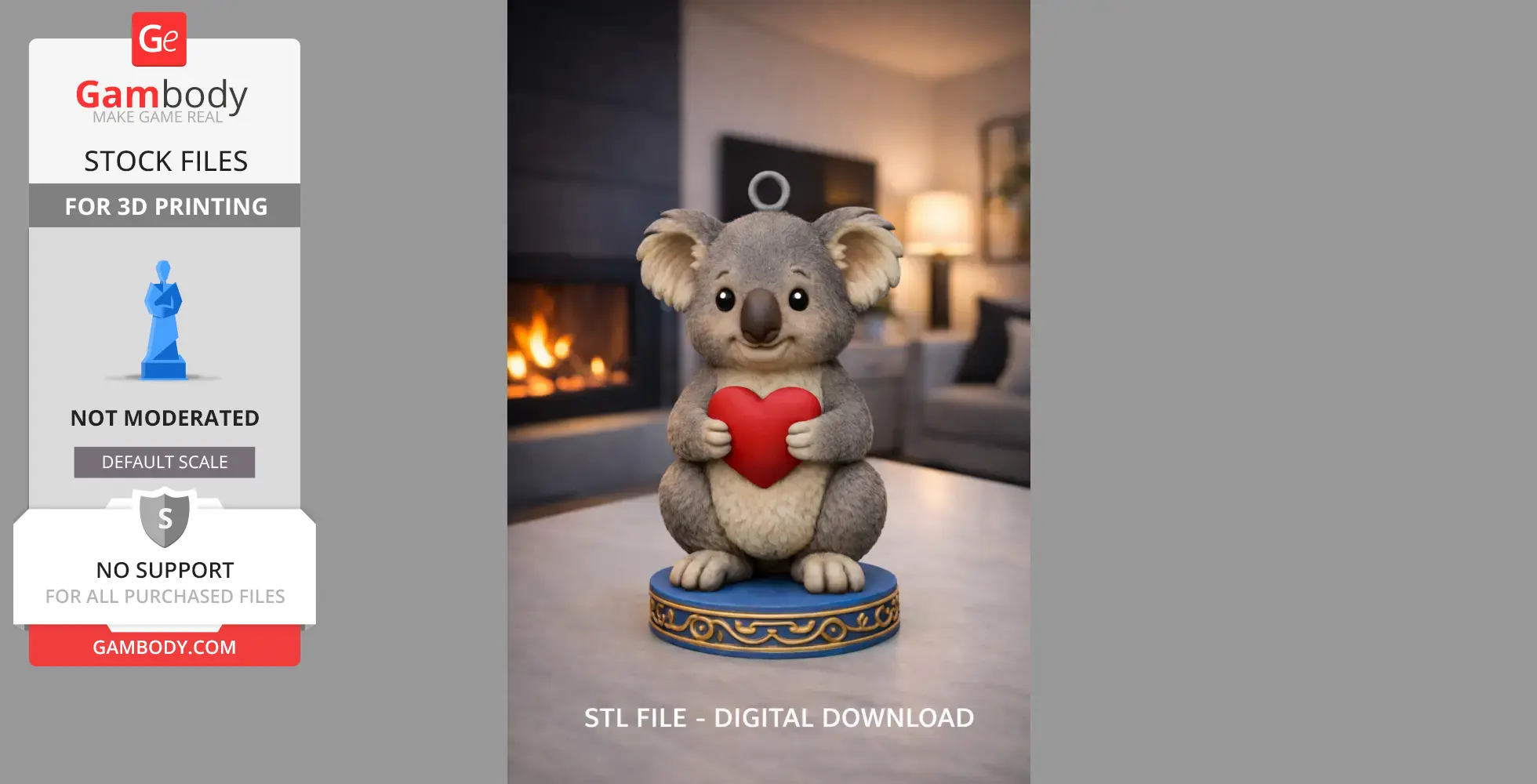 Cute Koala with Heart – 3D Printable STL File - STL files for 3D ...